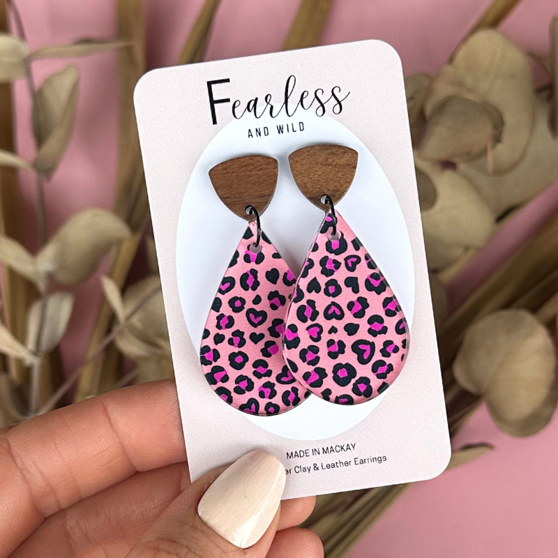 Tia Leopard Acrylic - Statement Acrylic Earring - Pink Leopard Earring ...