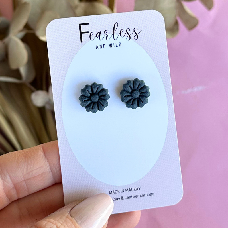 Blue Flower Studs | Blue Polymer Clay Stud Earrings – Fearless And Wild