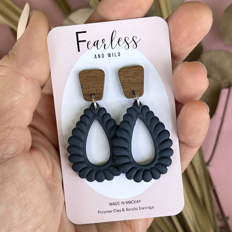 Gail Navy - Handmade Clay Earrings - Navy Womens Earrings – Fearless ...