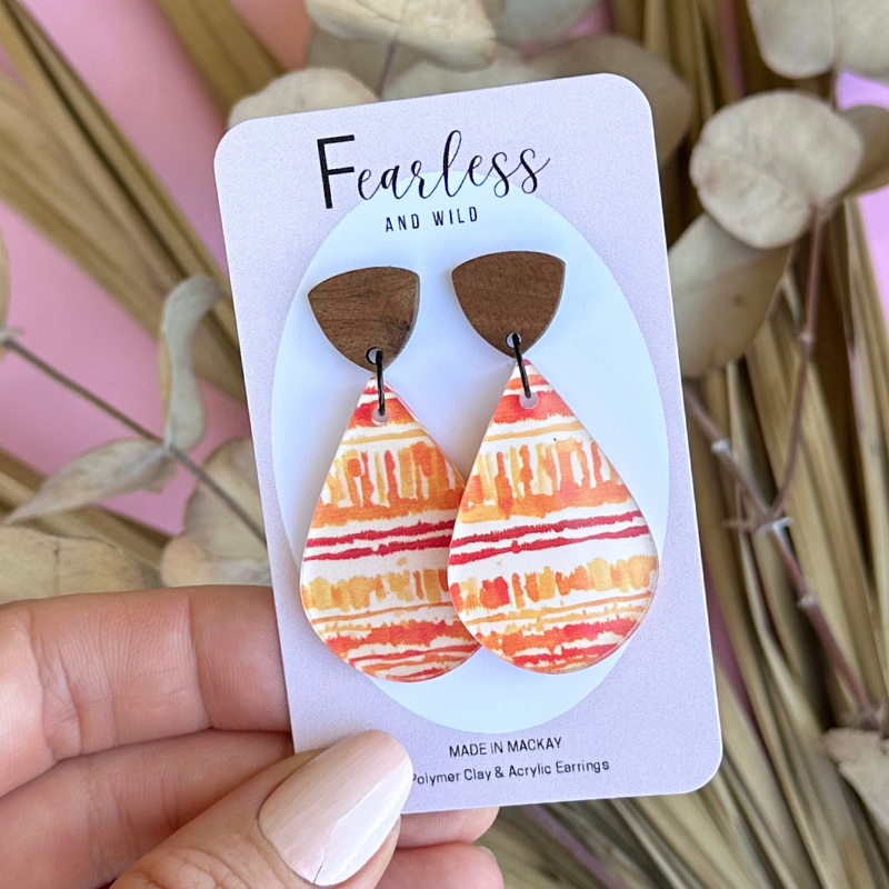 Tia Desert Acrylic - Statement Acrylic Earring - Orange Flower Earring ...