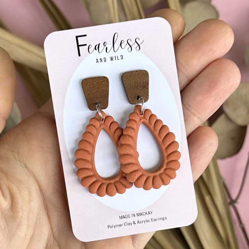 Gail Burnt Orange - Handmade Clay Earrings - Orange Womens Earrings ...