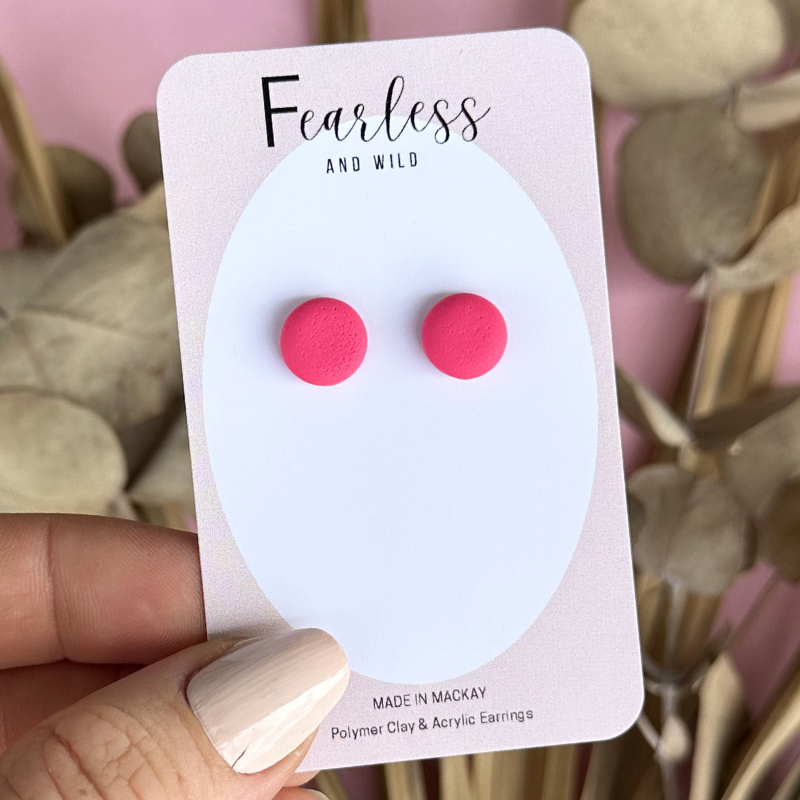 Hot Pink Mini Studs | Petite Clay Studs | Hot Pink Handmade Earrings ...