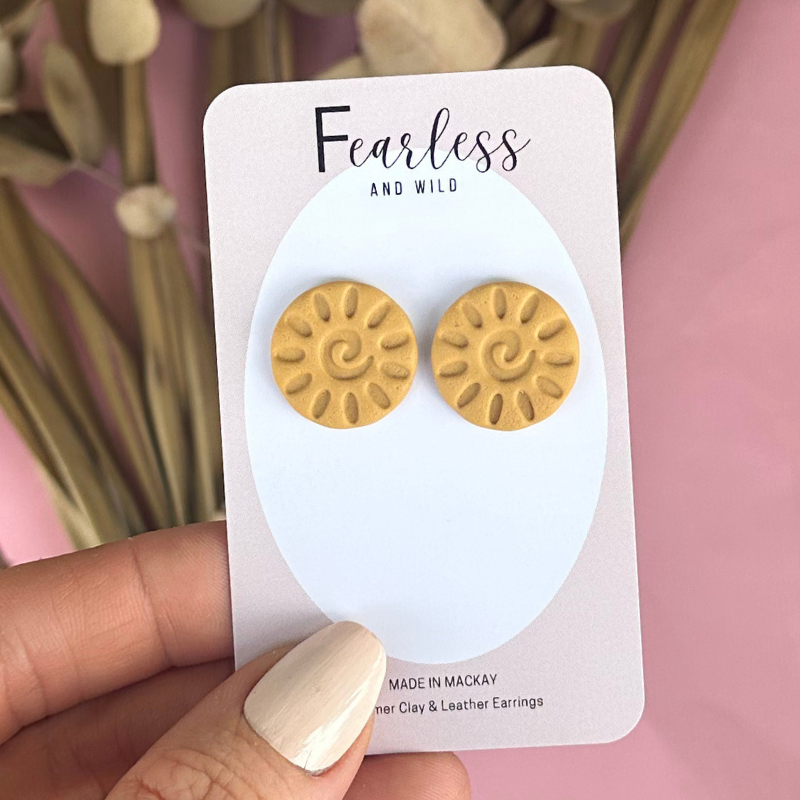 Mustard Large Stud - Polymer Clay Earrings Online - Handmade Earrings ...