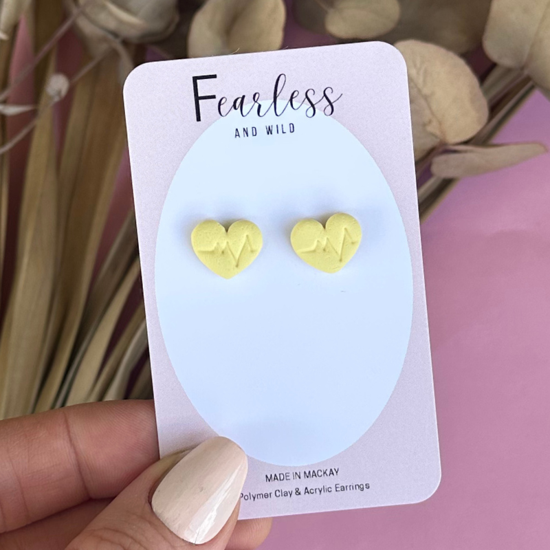 Yellow Heart Studs | Womens Stud Earrings | Clay Earrings Australia ...